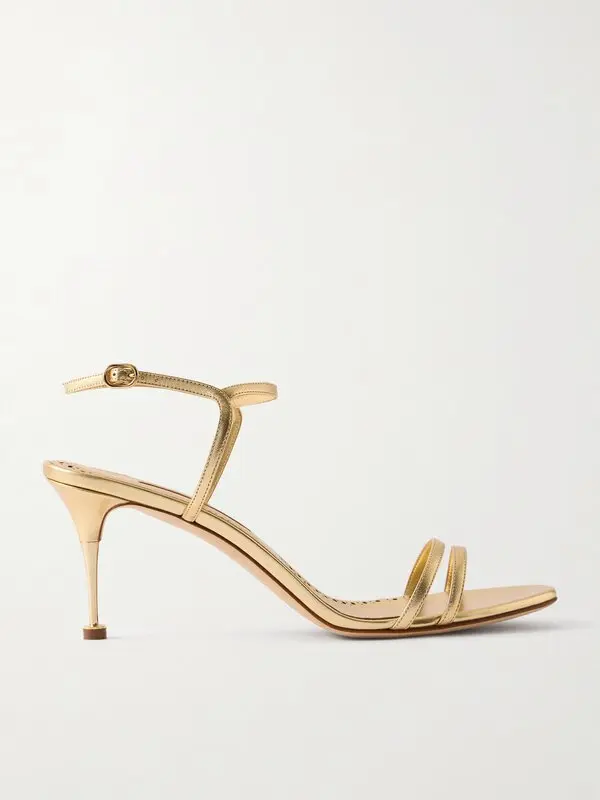 Manolo Blahnik Ciagalo Metallic Leather Sandals - Gold