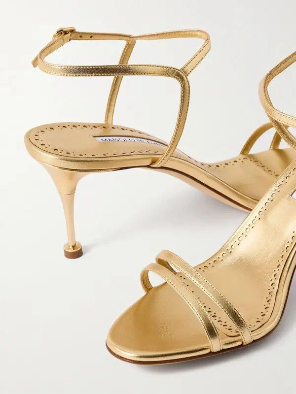 Manolo Blahnik Ciagalo Metallic Leather Sandals - Gold