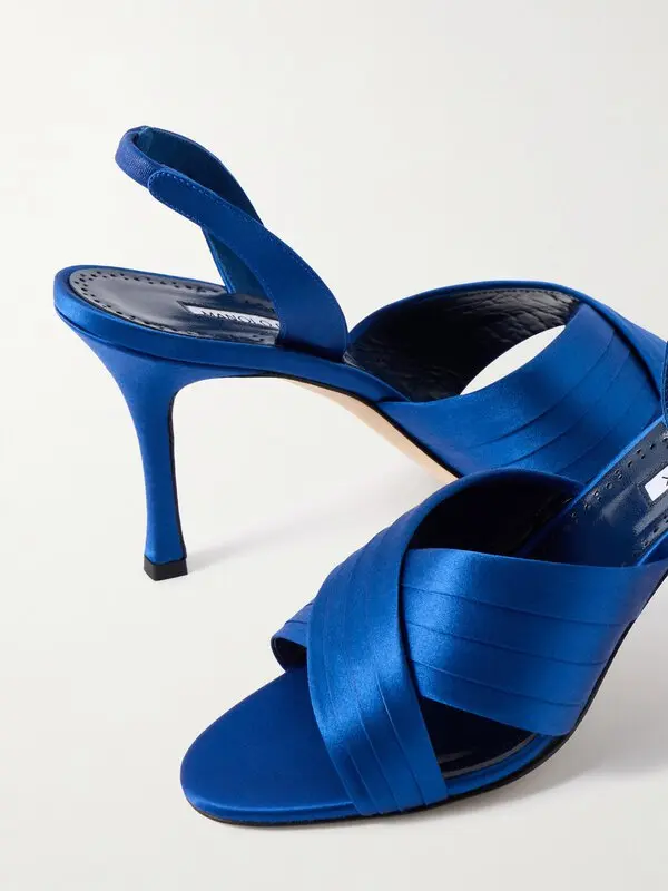 Manolo Blahnik Viera 90 Satin Slingback Sandals - Blue