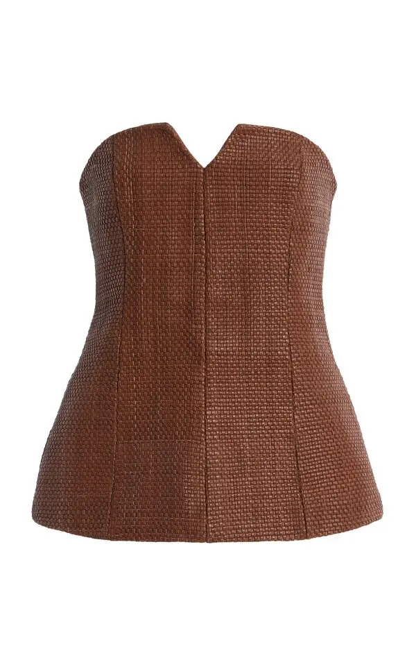 ST. AGNI Strapless Woven Leather Top