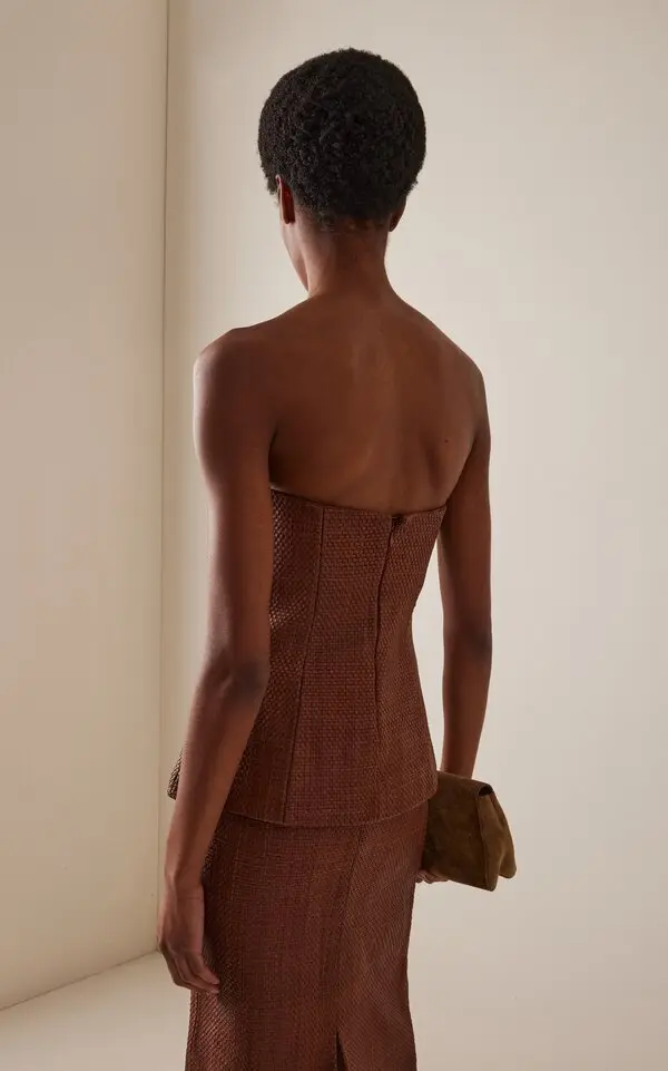 ST. AGNI Strapless Woven Leather Top