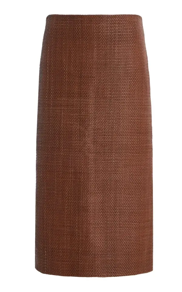 ST. AGNI Woven Leather Straight Cut Skirt - Brown