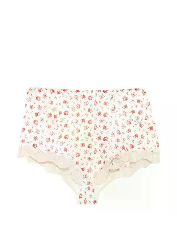 Dolce & Gabbana Small Rose-print Lace And Satin Briefs - White