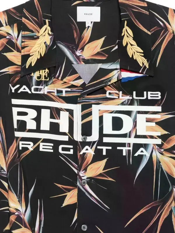 Rhude Regatta Club Floral-graphic Shirt - Black