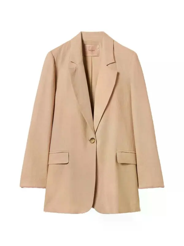 TWINSET Woven Linen Blend Blazer With Contrasting Trim