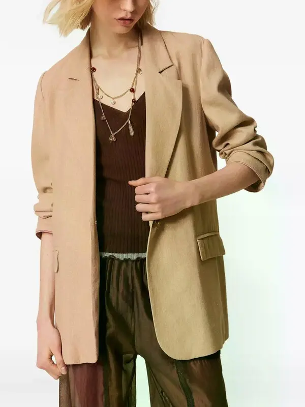 TWINSET Woven Linen Blend Blazer With Contrasting Trim
