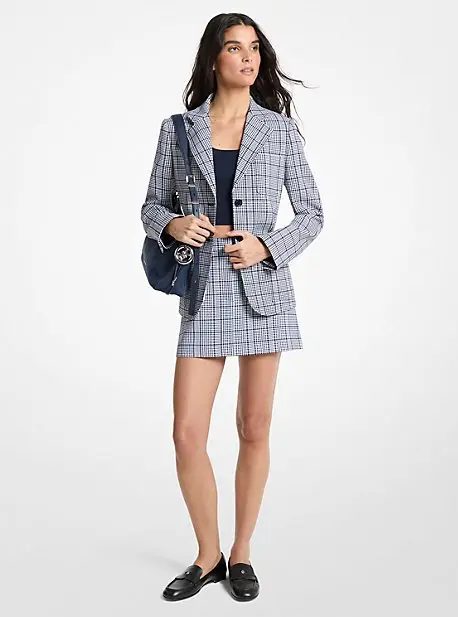 Michael Kors Plaid Stretch Crepe Blazer - Blue