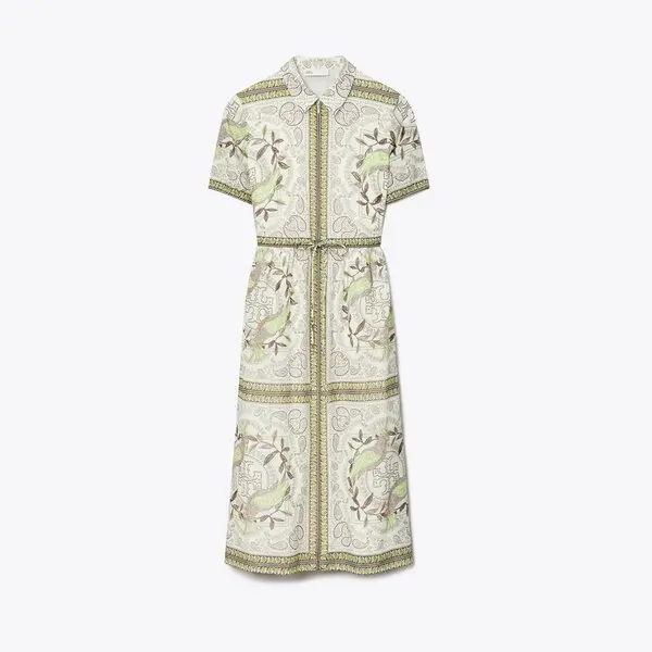 Tory Burch Cinched Cotton Zip Dress - Mint Cockatoo