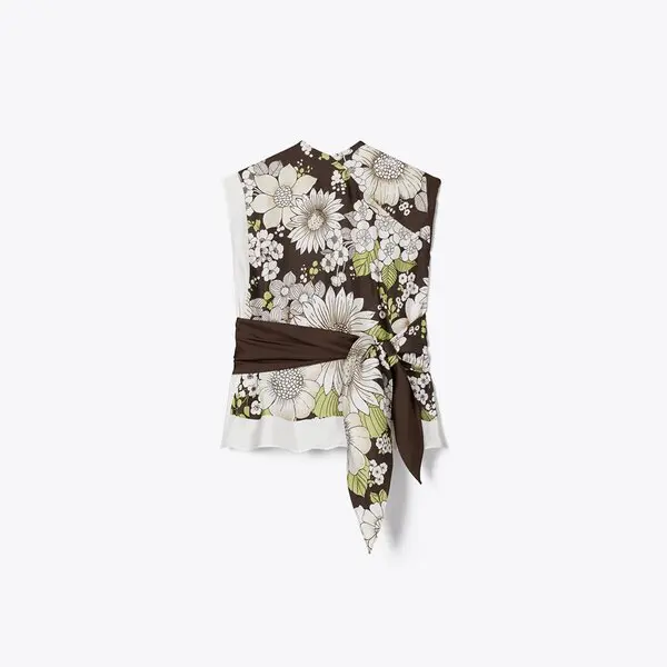 Tory Burch Printed Silk Top - Brown Floral