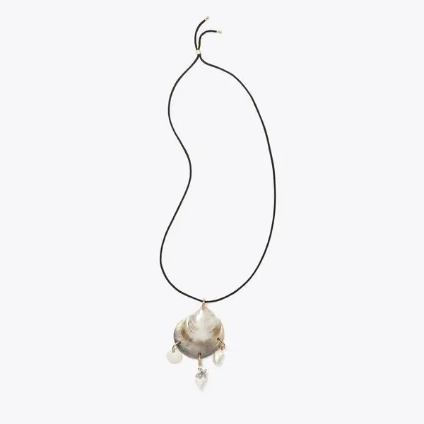 Tory Burch Curiosity Shell Pendant Necklace - Black/ivory
