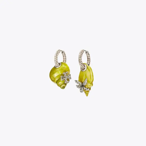 Tory Burch Curiosity Shell Hoop Earrings - Yellow