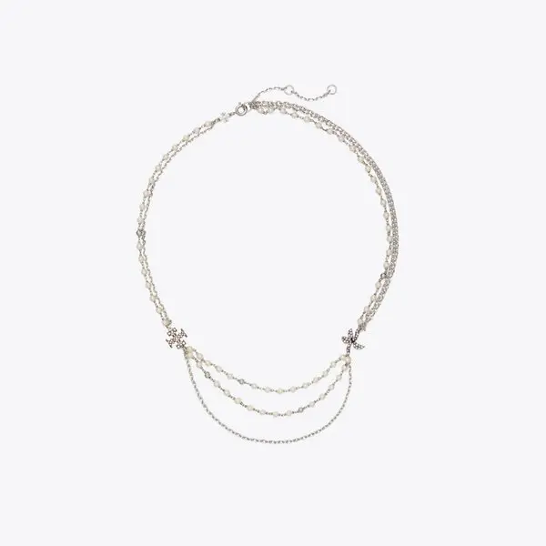 Tory Burch Moondance Multi Strand Pearl Necklace - Tory Silver/pearl/crystal