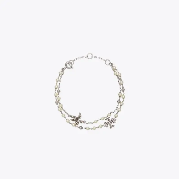 Tory Burch Moondance Multi Strand Pearl Bracelet - Tory Silver/pearl/crystal