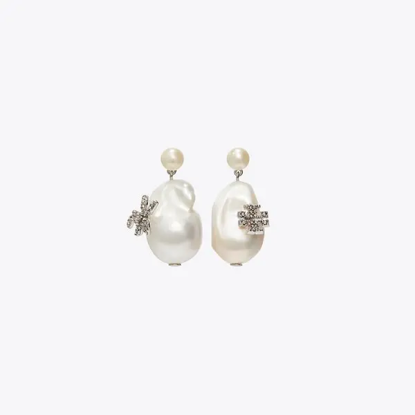 Tory Burch Moondance Pearl And Flower Drop Earrings - Tory Silver/pearl/crystal