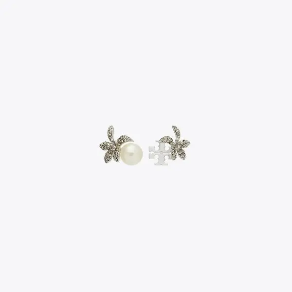 Tory Burch Moondance Pearl And Flower Stud Earrings - Tory Silver/pearl/crystal