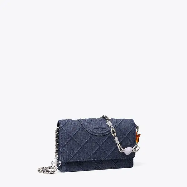 Tory Burch Fleming Denim Charm Chain Crossbody - Blue