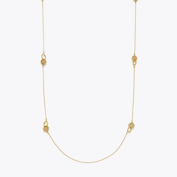 Tory Burch Long Icon Pavé Interlocking Necklace - Tory Gold/crystal