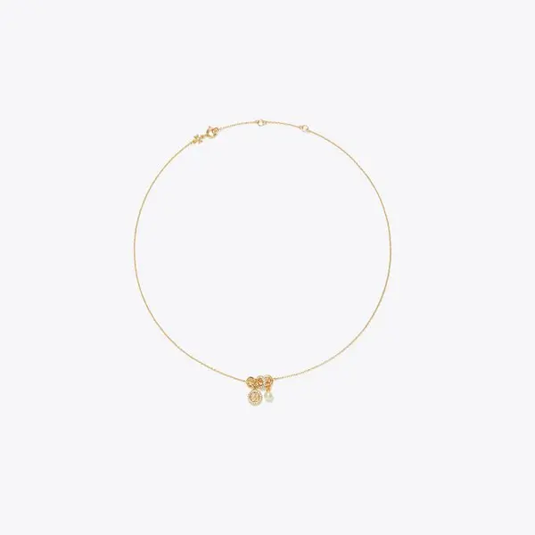 Tory Burch Icon Pavé Charm Pendant Necklace - Tory Gold/crystal/pearl