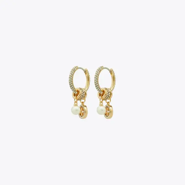 Tory Burch Icon Pavé Charm Earrings - Tory Gold/crystal/pearl