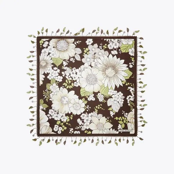 Tory Burch Floral Silk Square Scarf - Green/brown Floral