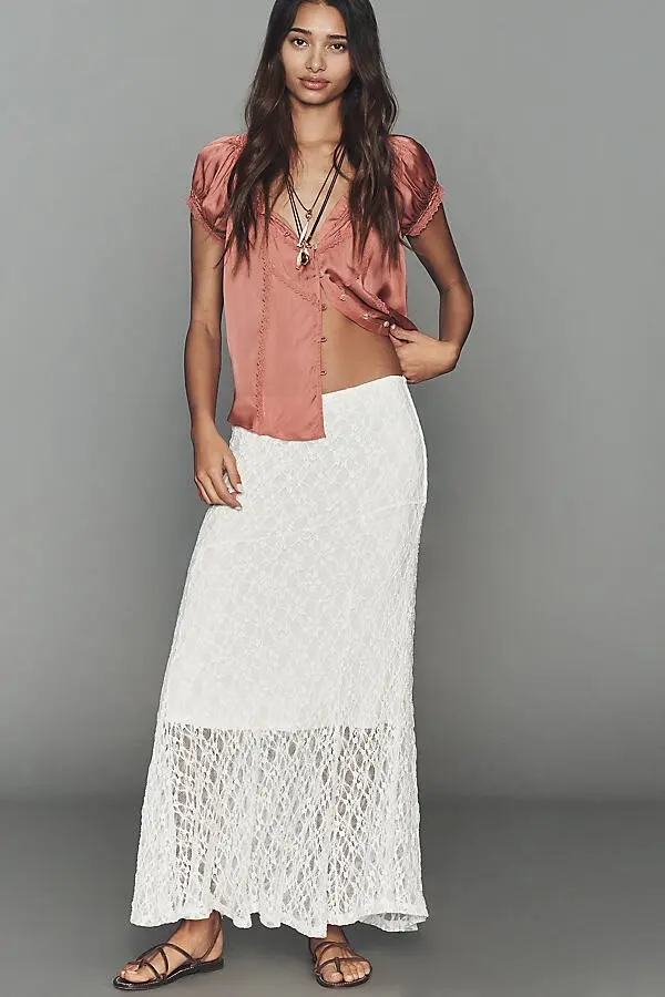 Anthropologie Lace Pull-on Skirt - Antique Ivory