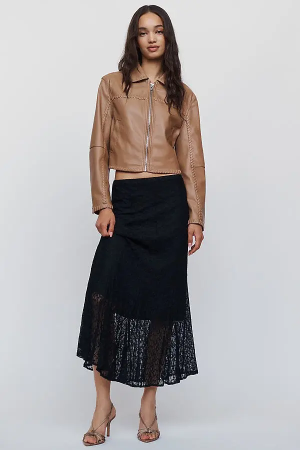 Anthropologie Lace Pull-on Skirt - Black