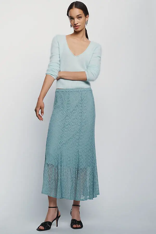 Anthropologie Lace Pull-on Skirt - Pool Blue