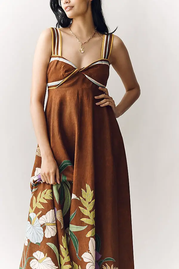 alemais sammy midi dress Alemais Sammy Linen Midi Dress - Chocolate