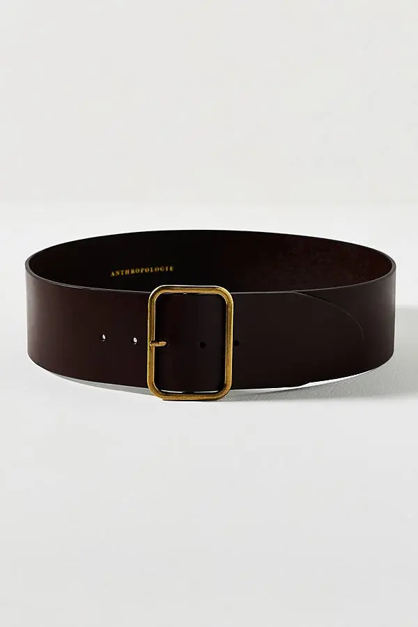 Anthropologie Wide Square Buckle Belt - Brown / Gold