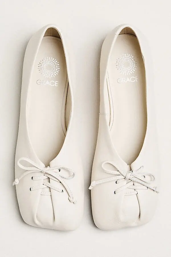 GRACE Square-toe Ballet Flats - Cream