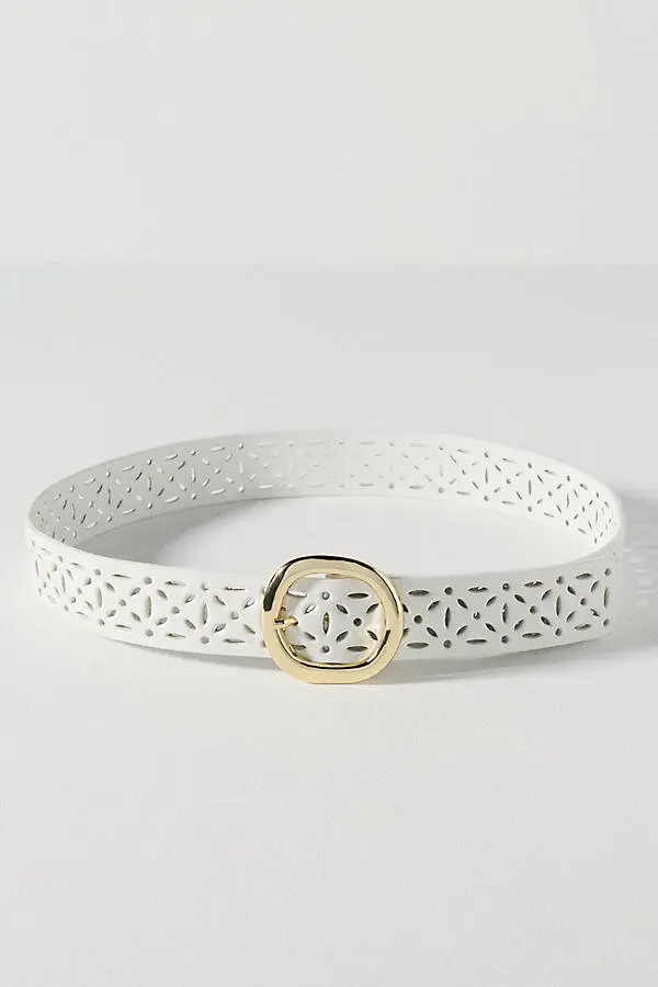 Anthropologie Geometric Cutout Leather Belt - Cream