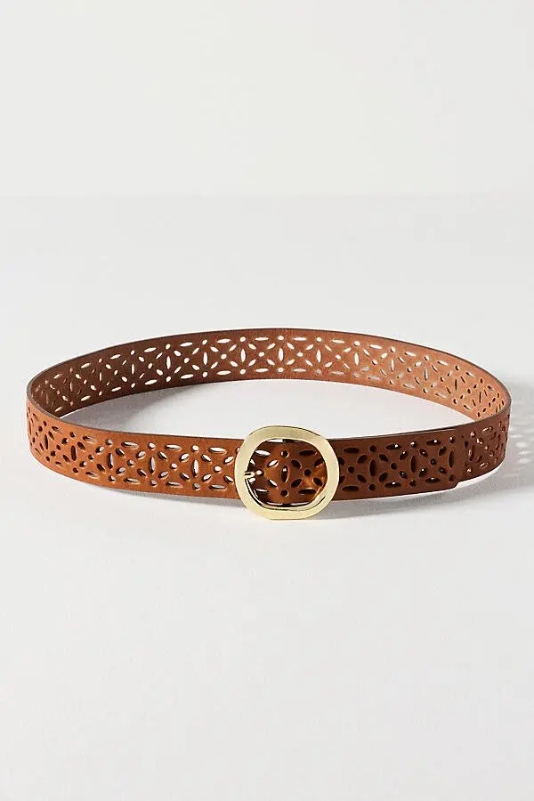 Anthropologie Geometric Cutout Leather Belt - Tan