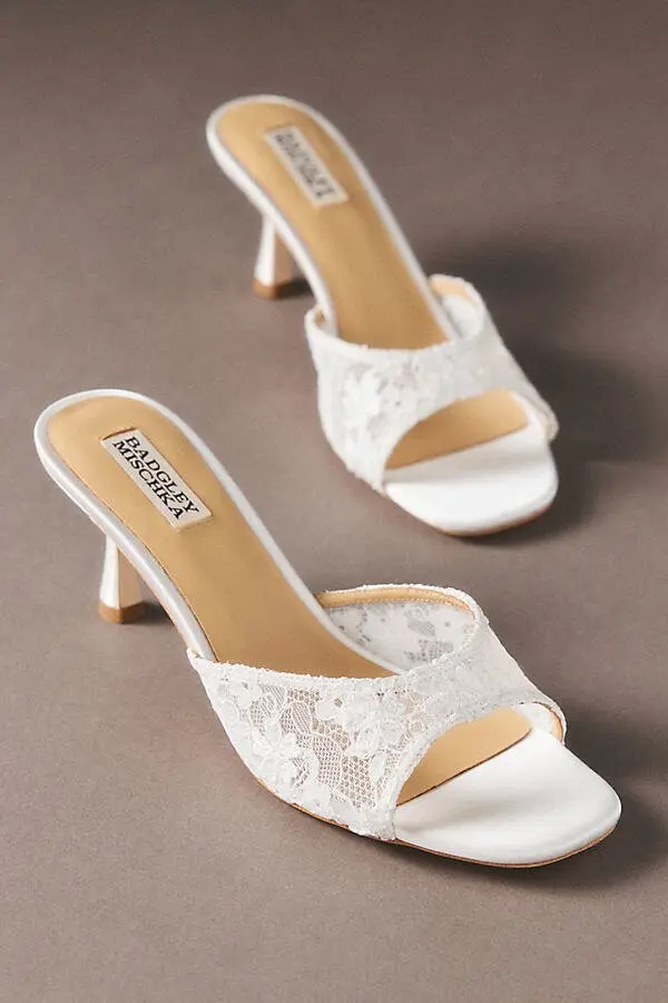 Badgley Mischka Draya Kitten Heel Sandals - White