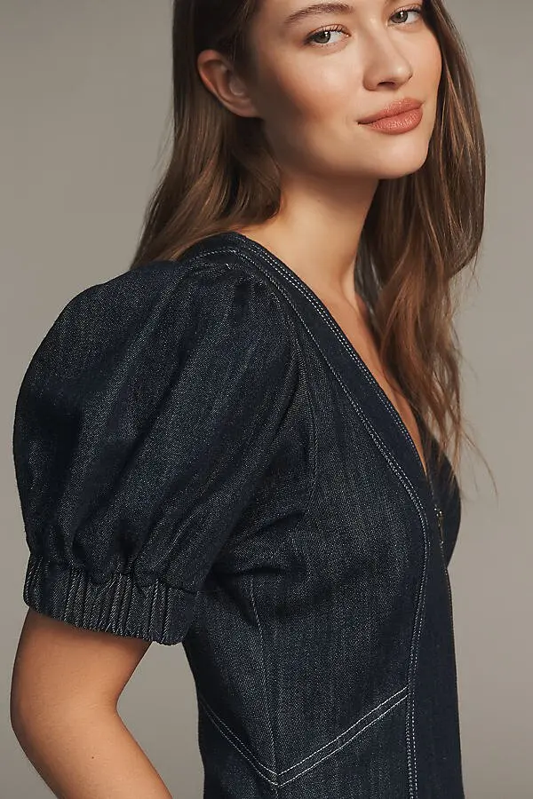 Pilcro Calder Puff-Sleeve Denim Mini Dress - Dark Rinse | Editorialist