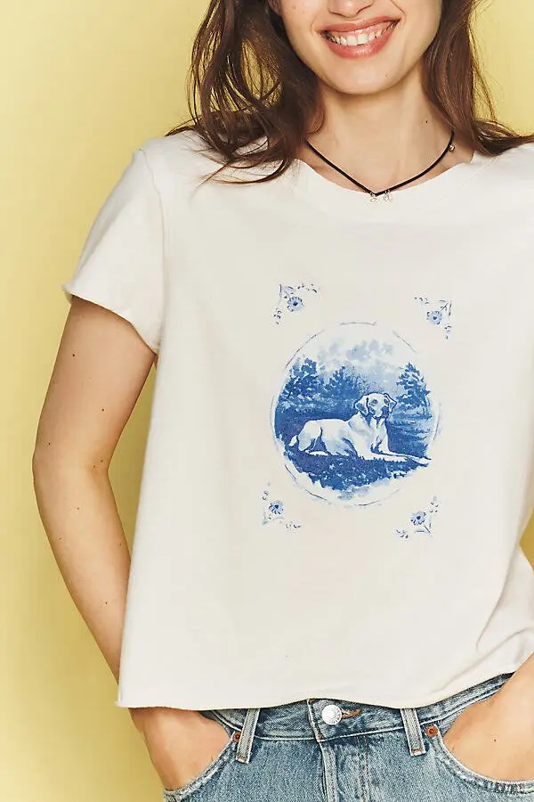Maeve Cotton Boxy T-shirt With Dog Illustration