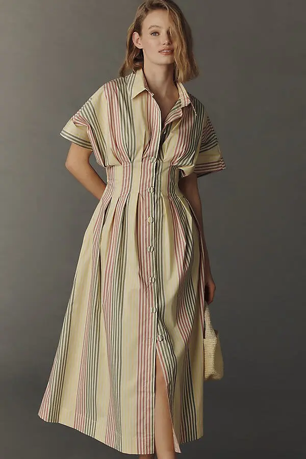 EXQUISE Tobie Midi Shirtdress - Multi Stripe