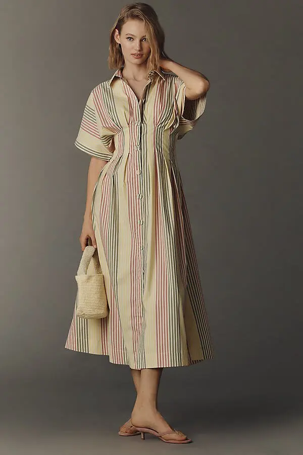 EXQUISE Tobie Midi Shirtdress - Multi Stripe