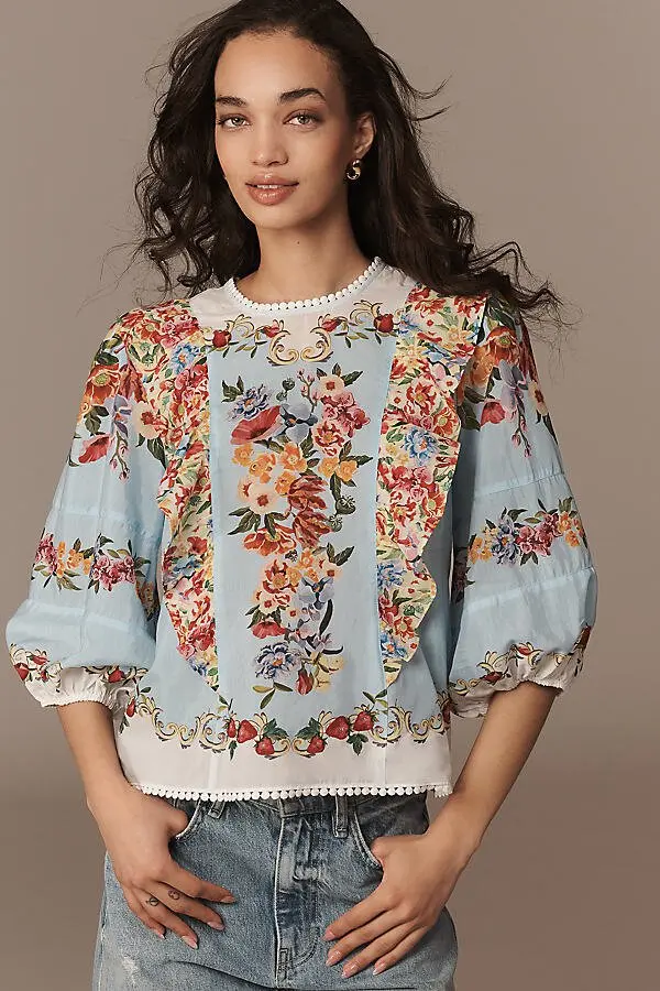 Farm Rio X Bubble-sleeve Top - Garden Terrace