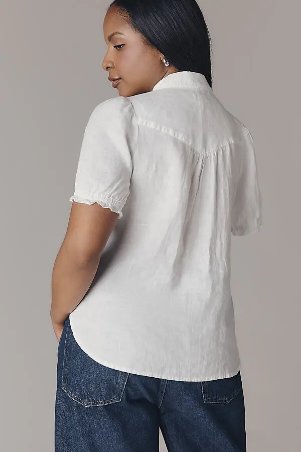 PILCRO Aly European Linen Puff-sleeve Blouse - White