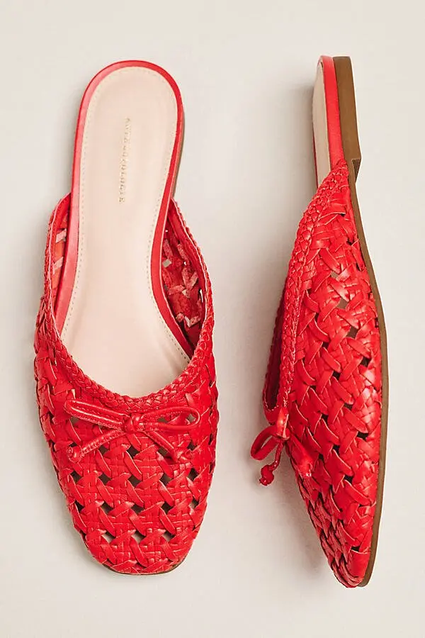 Anthropologie Woven Leather Mules - Red