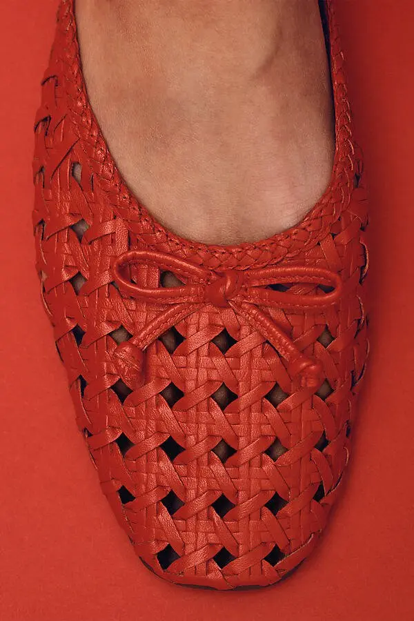 Anthropologie Woven Leather Mules - Red
