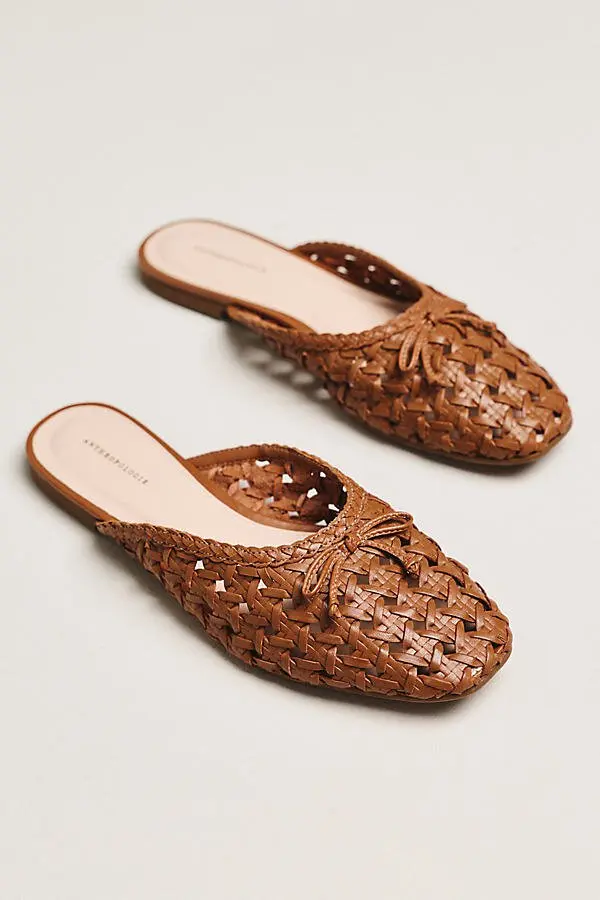 Anthropologie Woven Leather Mules - Tan