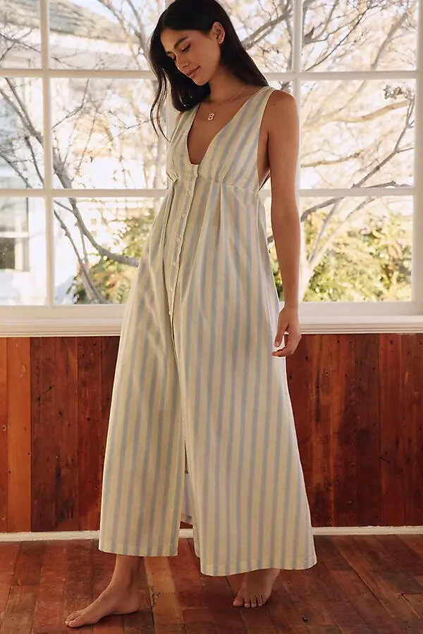 LYREBIRD Longline Vest Sleep Dress - Baby Blue Butter Stripe