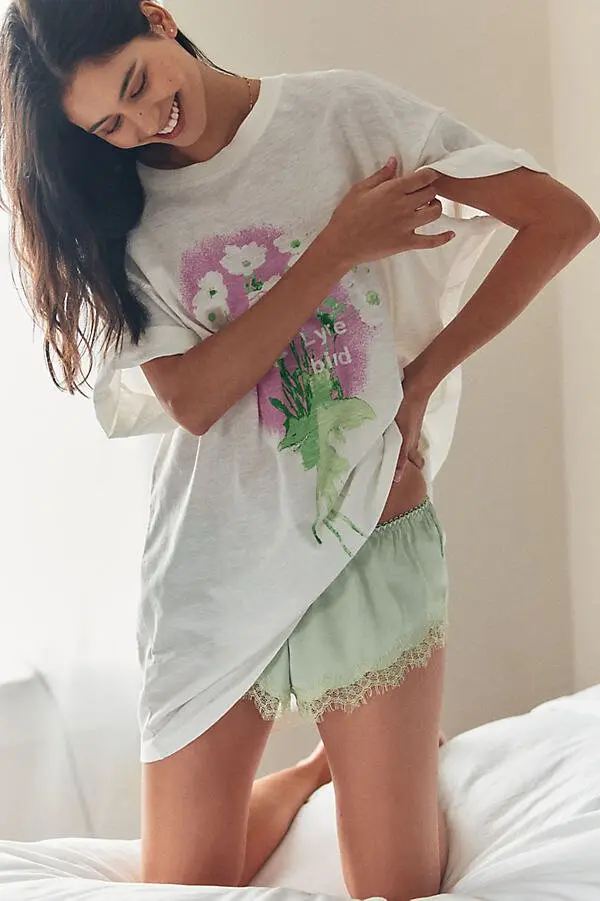 LYREBIRD Oversized Cotton Graphic Sleep T-shirt - White
