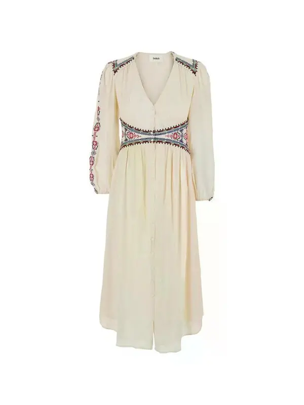 Ba&sh Embroidered Long-sleeved Dress - Neutrals