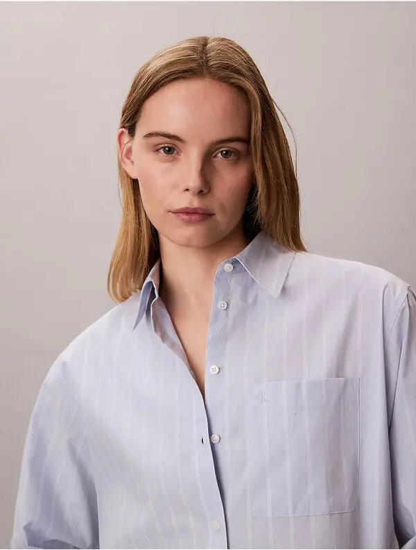Calvin Klein Cotton Poplin Relaxed Button-down Shirt - Heavenly Iris Stripe