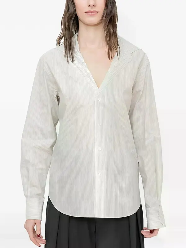 MAISON MARGIELA Pinstripe V-neck Shirt - Blue