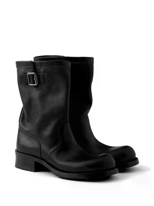 Prada Leather Mid-calf Buckled Boots