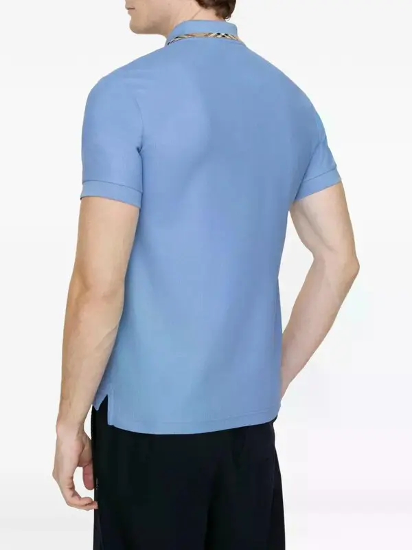 Burberry Check Trim Cotton Polo Shirt - Blue