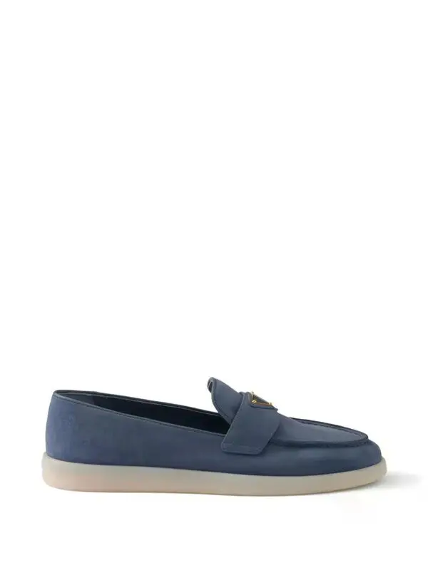 Prada Nubuck Leather Loafers With Enameled Triangle Logo - Blue